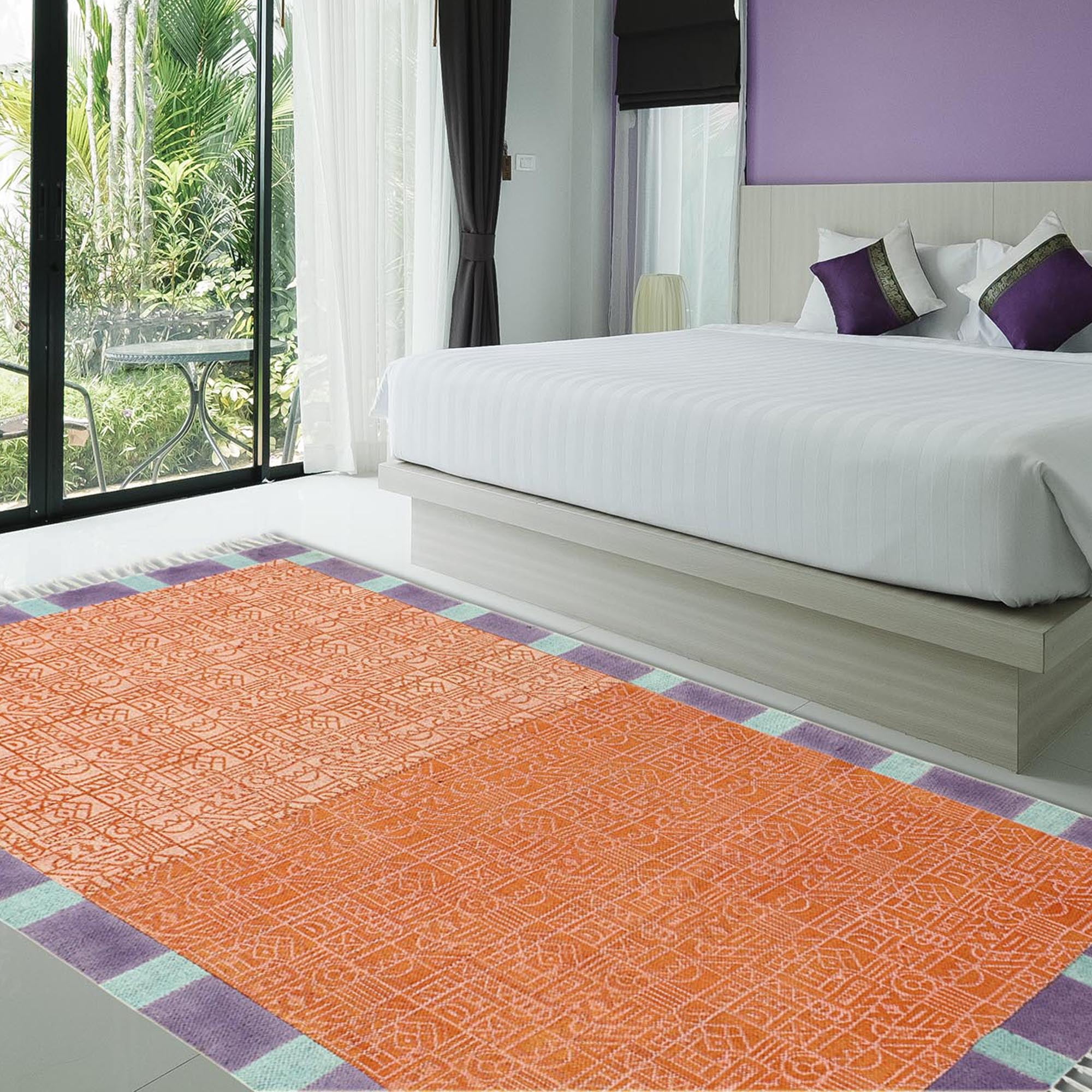 Casavani Pure Cotton Yoga Outdoor Patio Mat Orange Bedroom Area Carpet ...