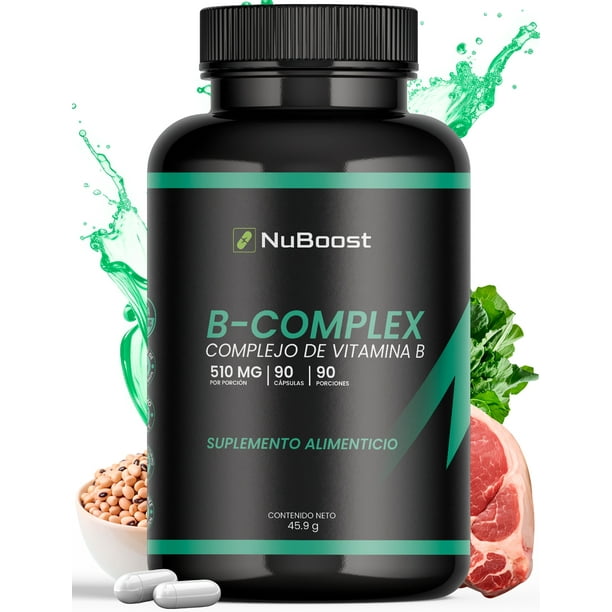 Nuboost Complejo B Completo - 510 mg 90 cápsulas - Vitamina B1, B2, B3, B5, B6, B7, B9, B12 - B ...