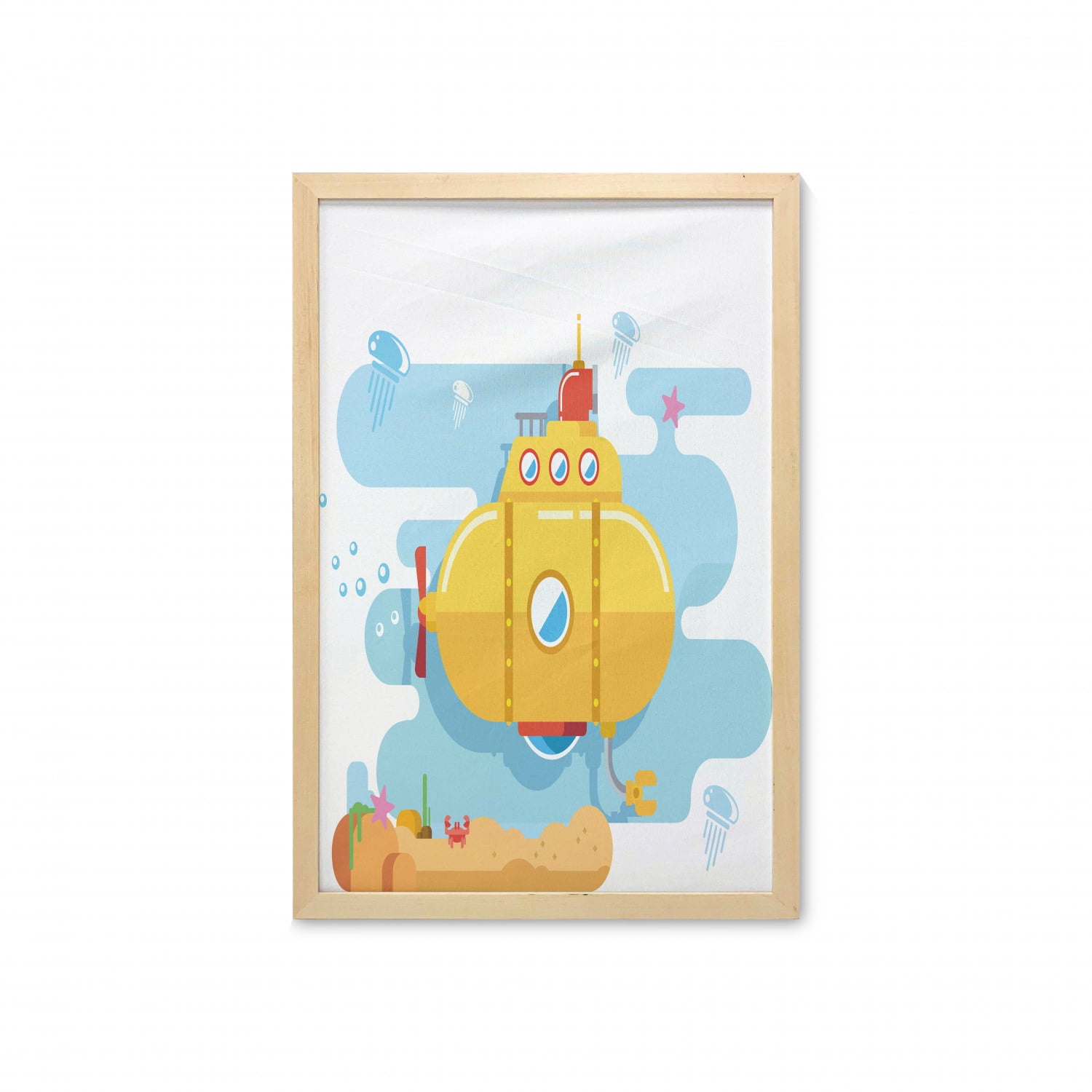 Yellow Submarine Wall Art with Frame, Submarine Underwater Illustration ...