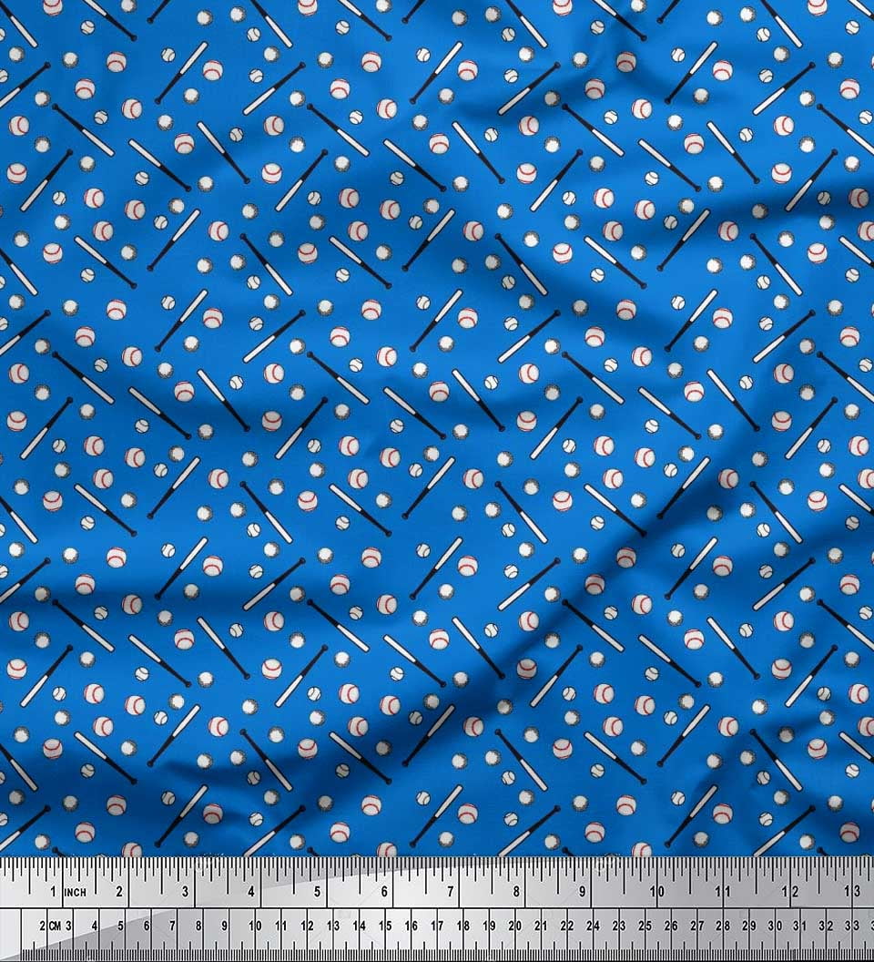 Soimoi Cotton Cambric Fabric Baseball Sports Print Sewing Fabric Yard ...