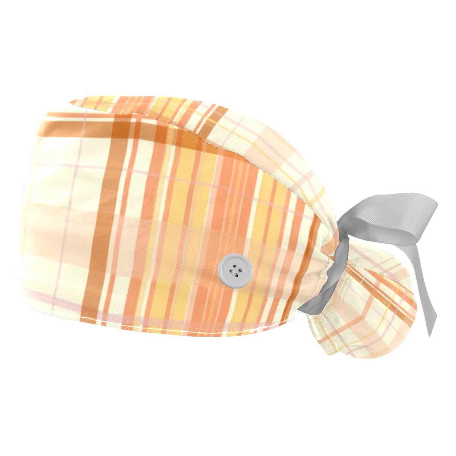 2PCS Long Hair Working Cap with Buttons and Sweatband Ribbon Tie Back ...