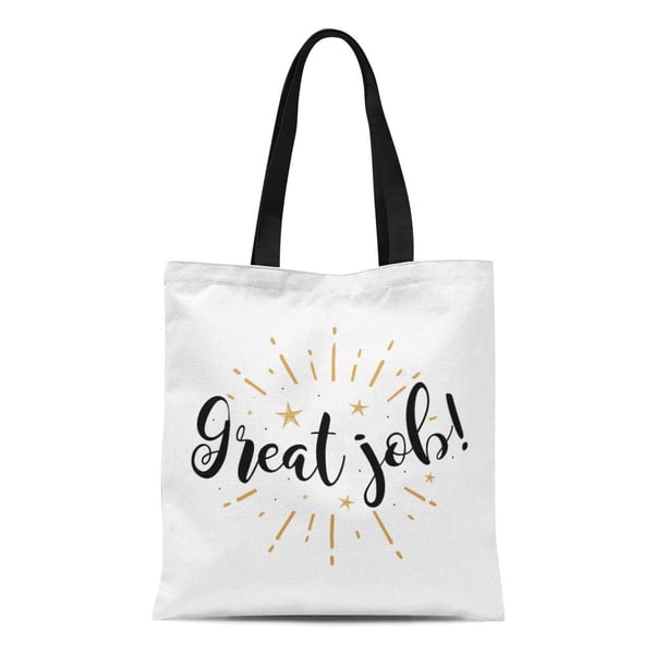 HATIART Canvas Tote Bag Great Job Beautiful Black Text Word Gold ...