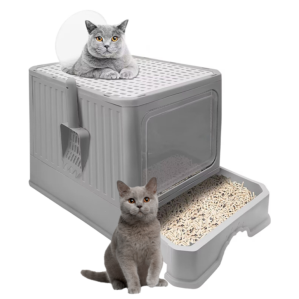 Foldable Cat Litter Box with Lid, Top Entry Cat Litter Box with Lid ...