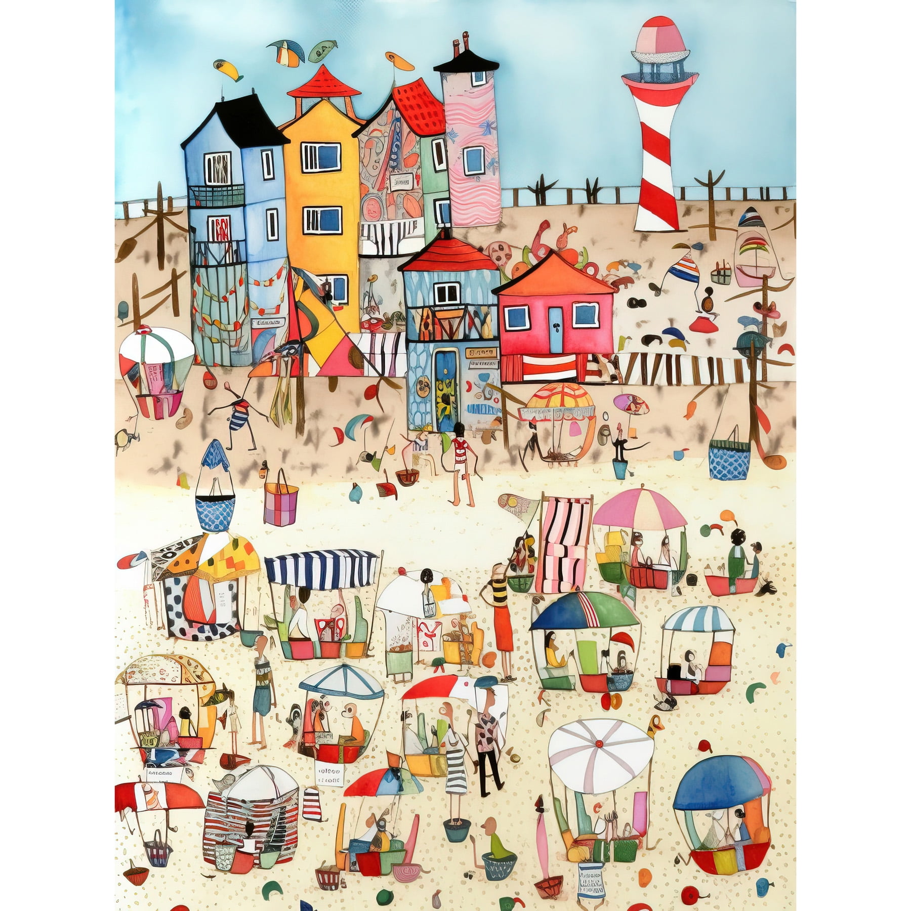 Day At The Seaside Abstract Folk Art Unframed Wall Art Print Poster ...