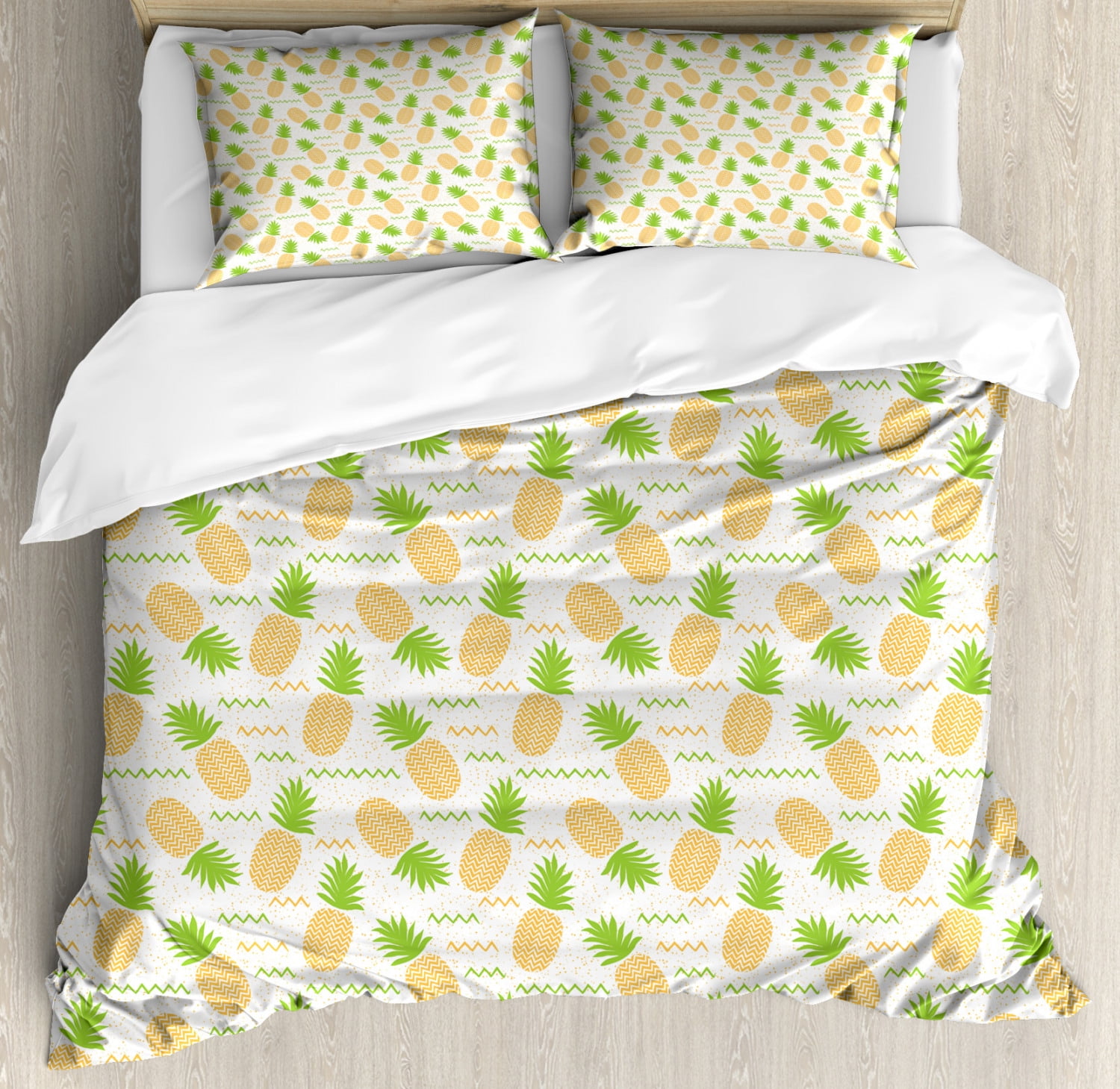 Tropical King Size Duvet Cover Set, Herringbone Stripes with Dots ...