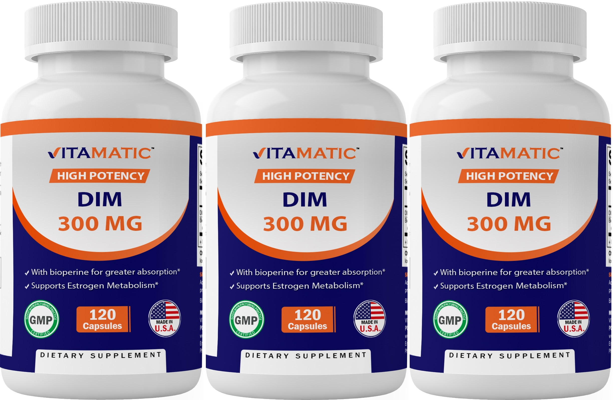 3 Pack Vitamatic DIM (Diindolylmethane) with BioPerine 300mg, 120 ...