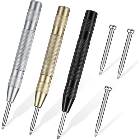 3 Pieces Automatic Center Punch, 5 Inches Brass Spring Loaded Center Hole Punch with Adjustable ...