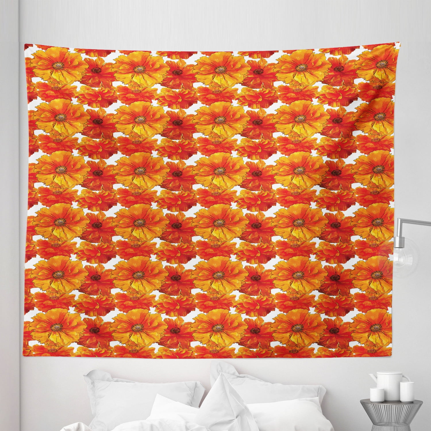Poppy Flower Tapestry, Blossoms with Vibrant Petals Hand Painted Style ...