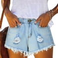 CQONEPT Women's Denim Shorts Distressed Cut Off Ripped Short Jean Hem ...