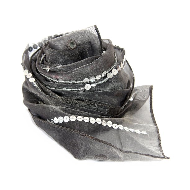 100Scarves - Women's Sheer Sequined Polyester Scarf Deep Grey Scarf ...