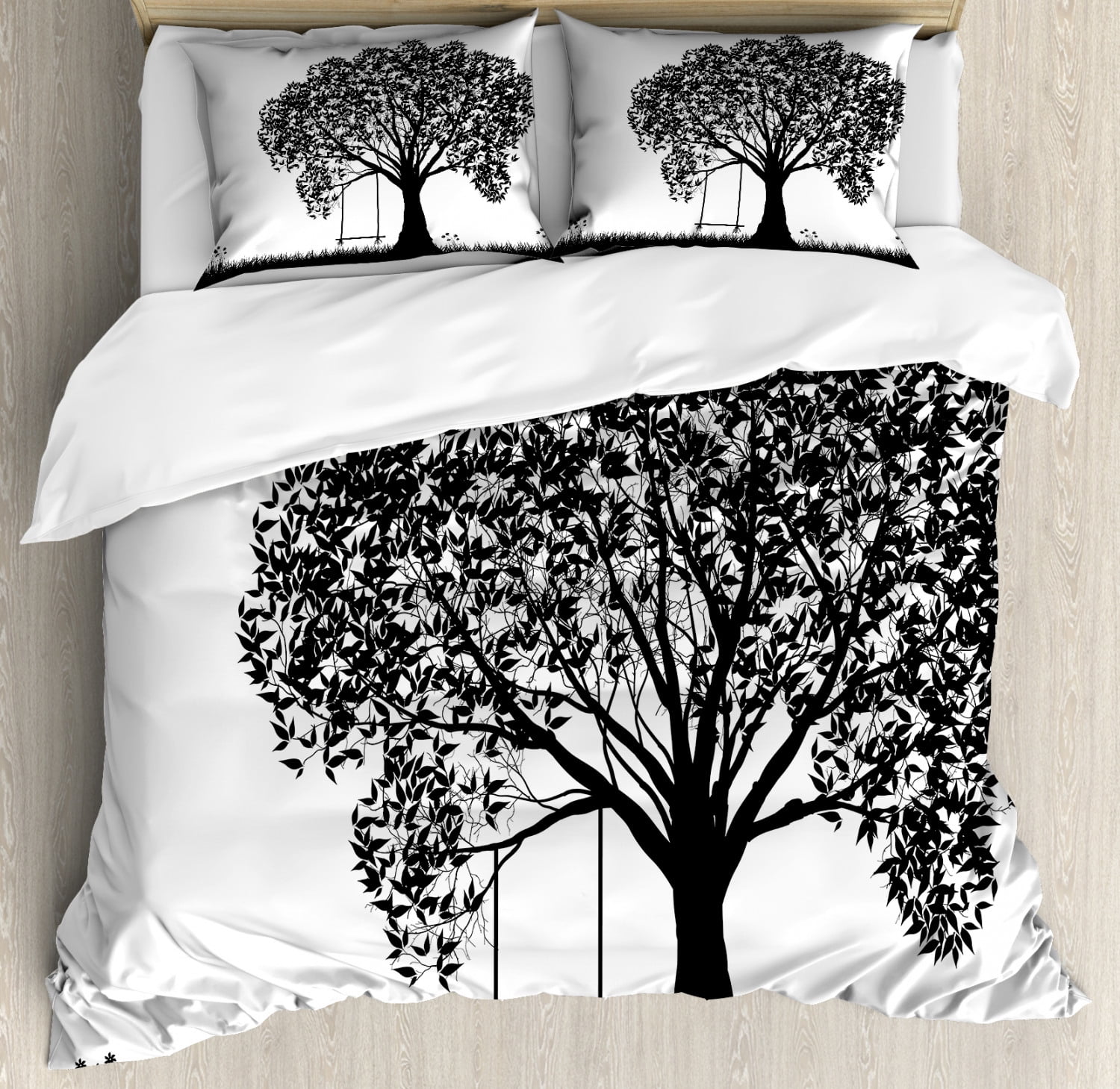 Tree Duvet Cover Set Queen Size, A Tree Silhouette with a Swing ...