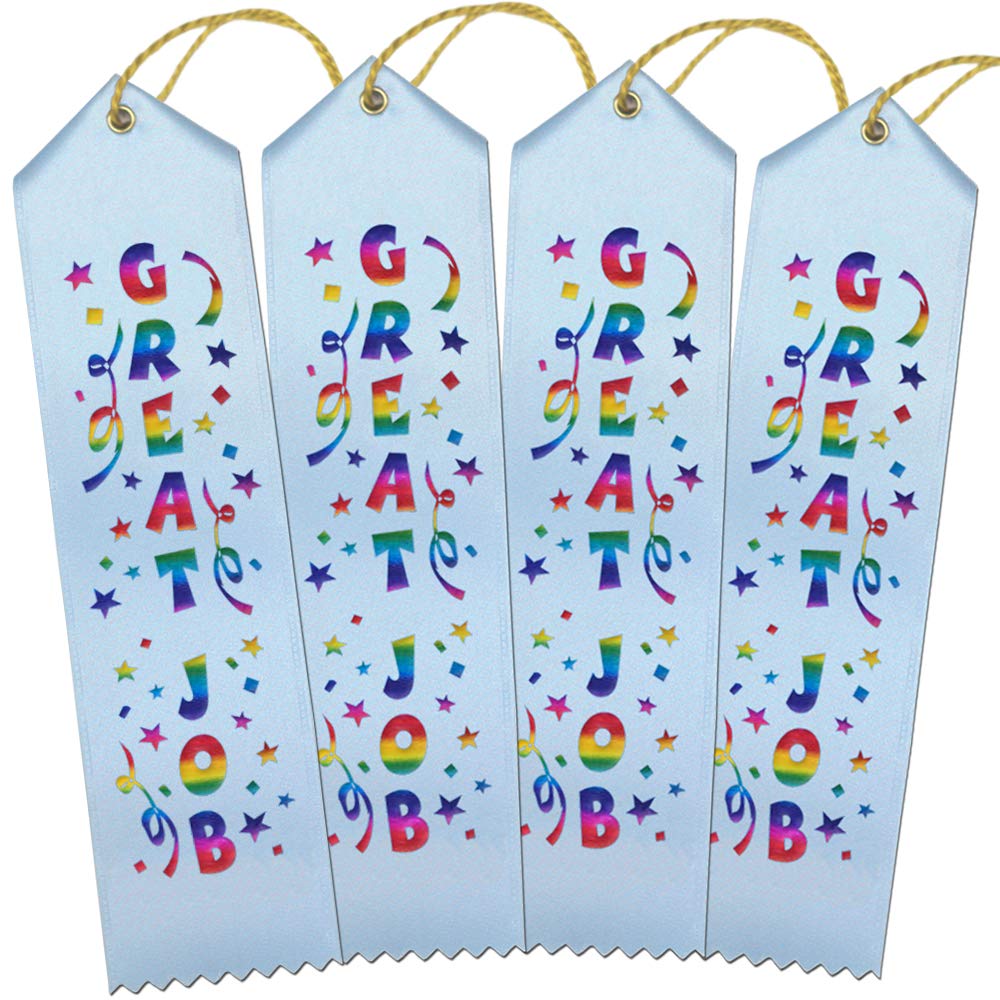 RibbonsNow Great Job Award Ribbons - 100 Light Blue Ribbons with Card ...
