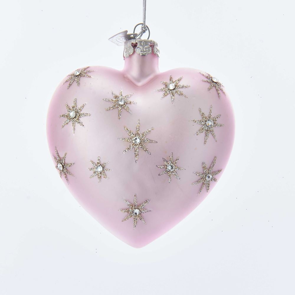Noble Gems PINK HEART Glass Christmas Ornament with Swarovski Crystals ...