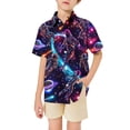 Cute Tops for Boys Cosmic Neon Astronaut Print Short Sleeve Button Fron ...