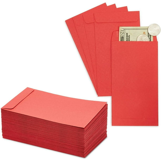 100 Pack Red Money Envelopes for Cash, Coins, Saving, Budgeting (Small ...