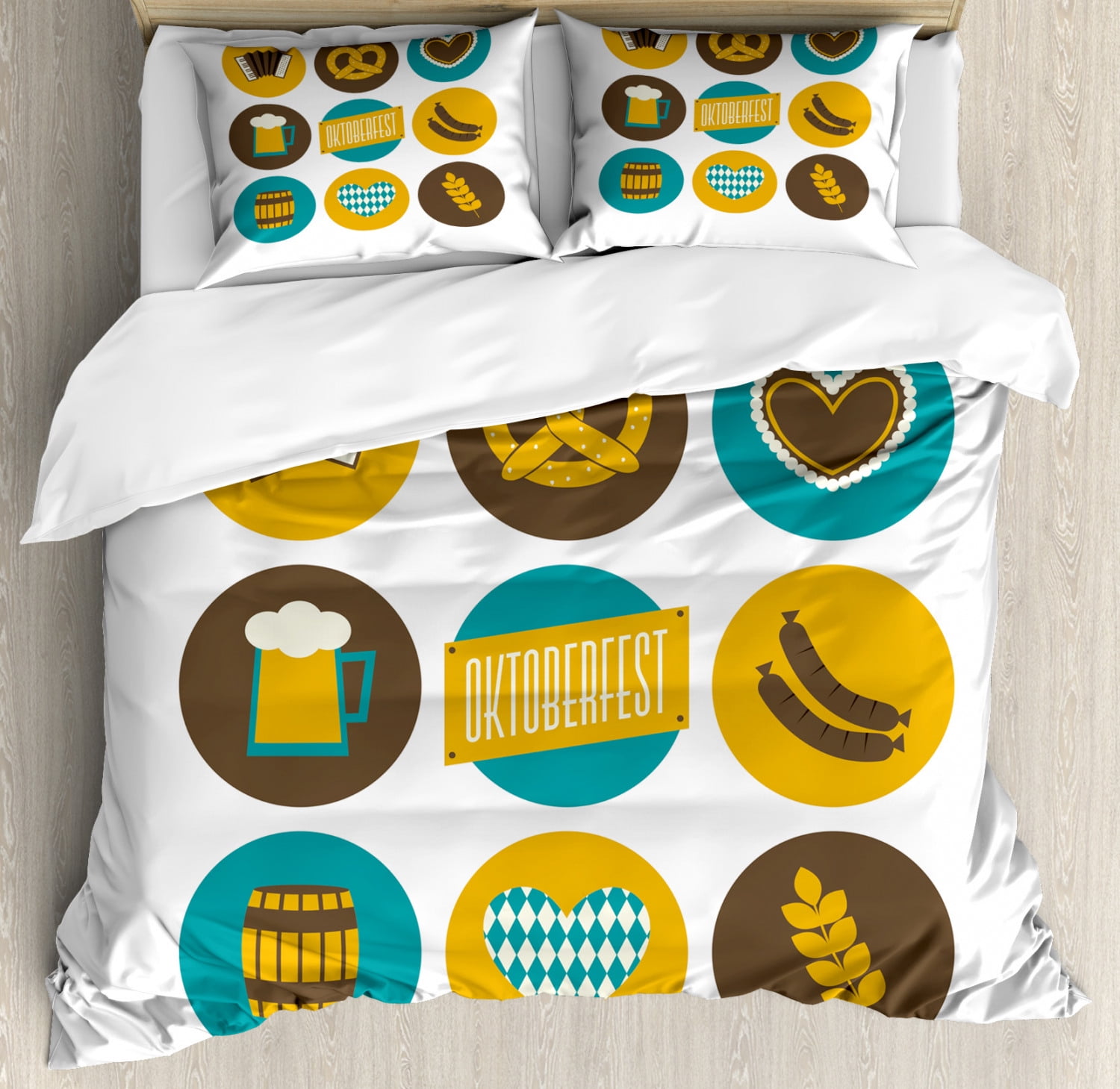 German Queen Size Duvet Cover Set, Bavarian Oktoberfest Themed Symbols ...