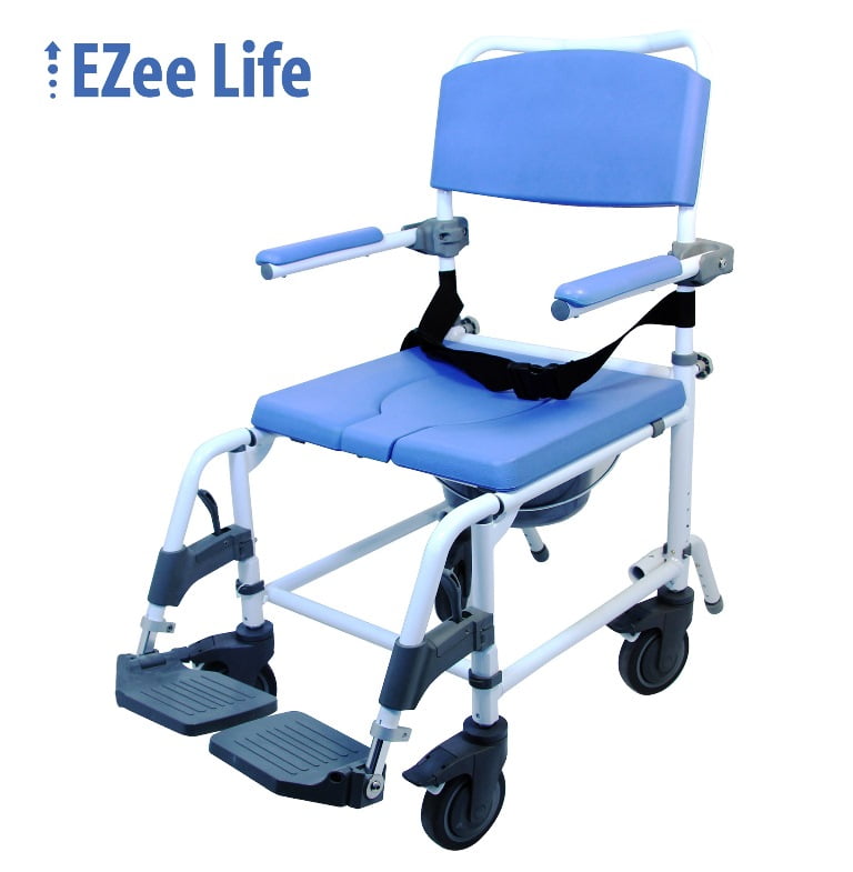 EZee Life Shower Transport Chair 18" Seat Bath Toilet Commode Aluminum ...