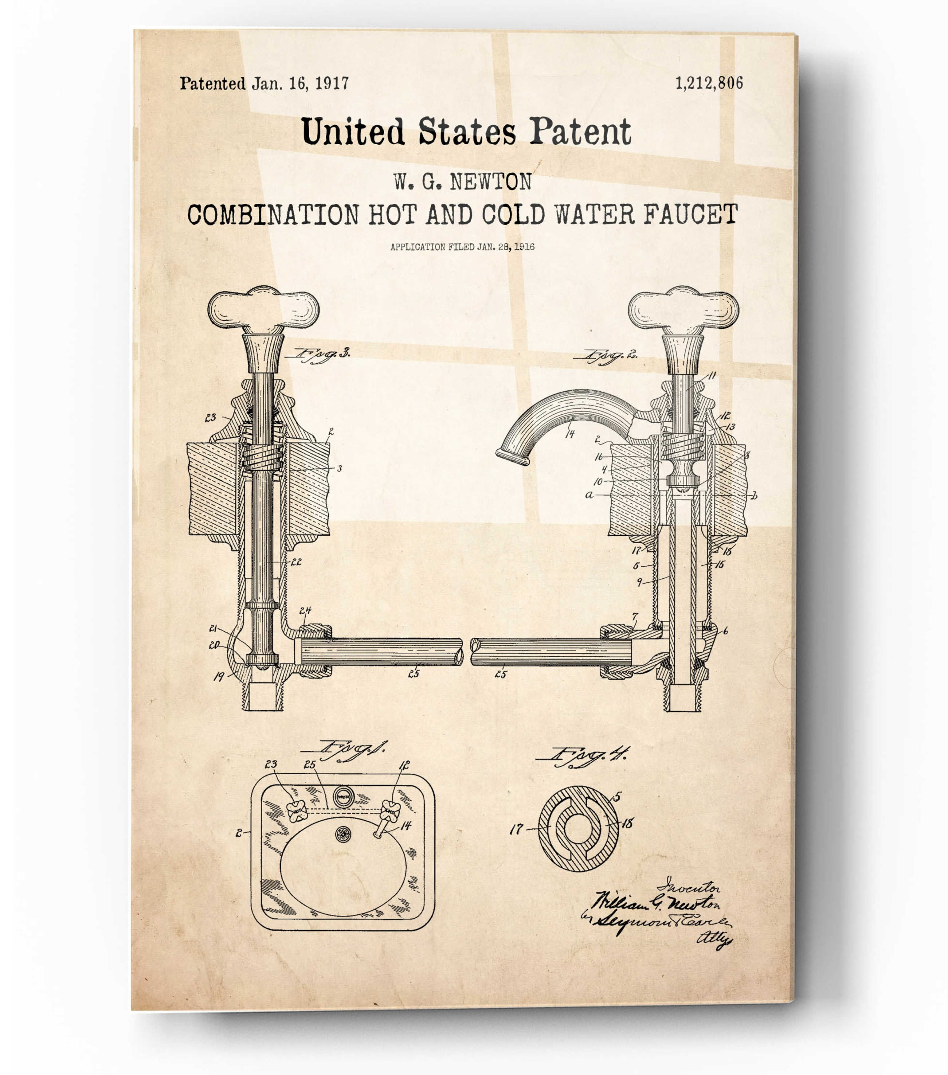 Epic Art 'Faucet Blueprint Patent Parchment,' Acrylic Glass Wall Art ...