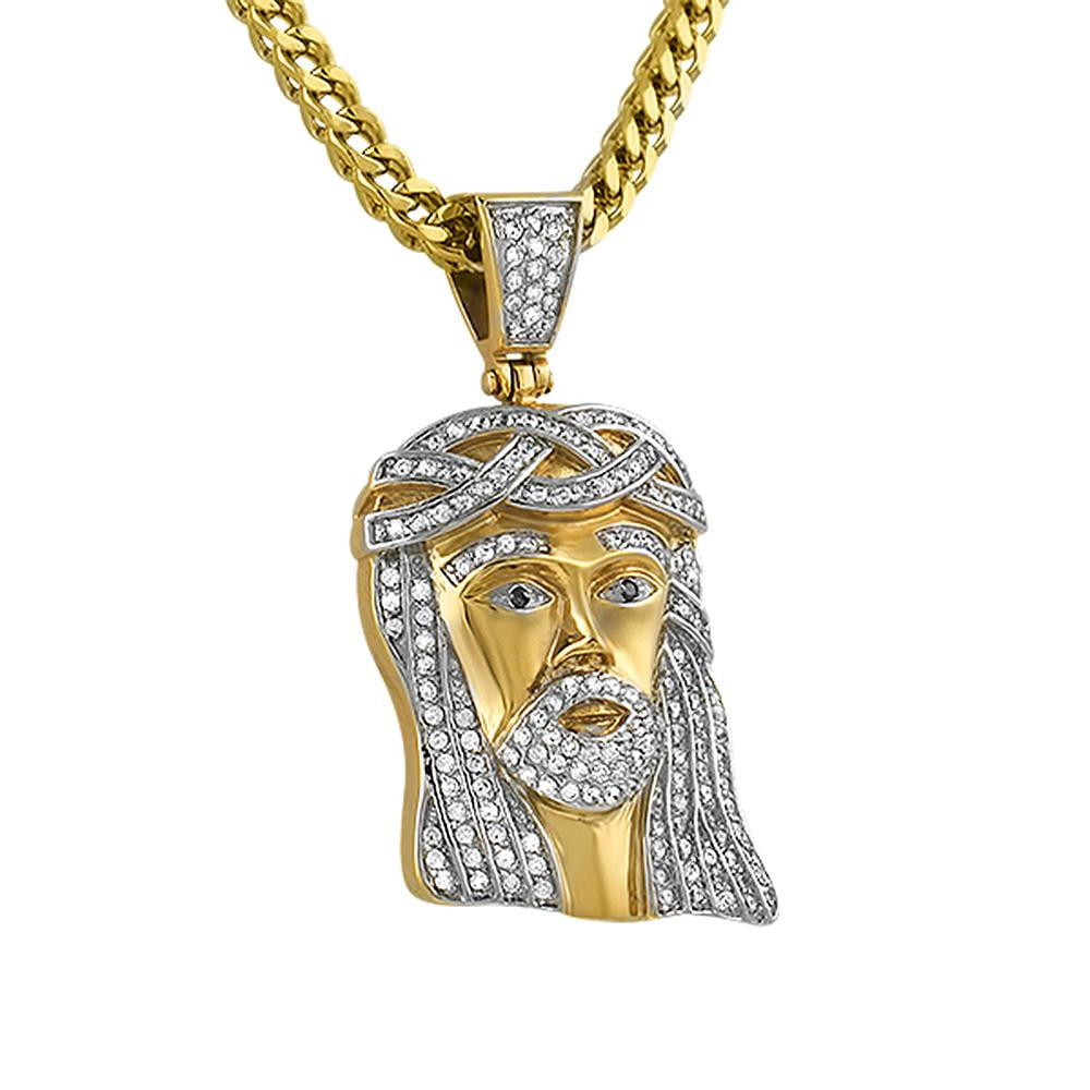 CZ Gold Micro Jesus Piece Classic Pendant Steel - Walmart.com