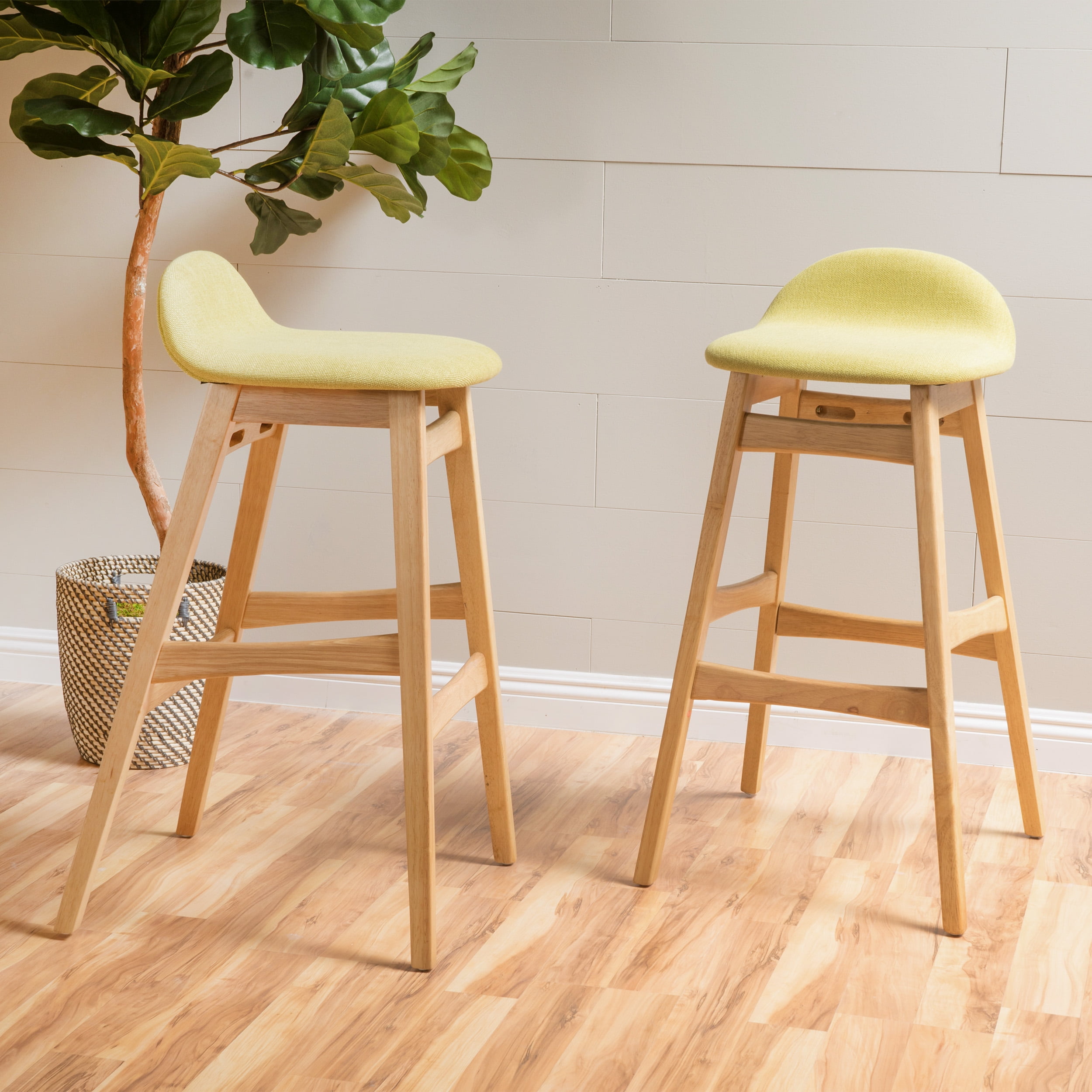 Noble House Luzan Green Tea Fabric/ Oak Finish Bar Stool (Set of 2 ...