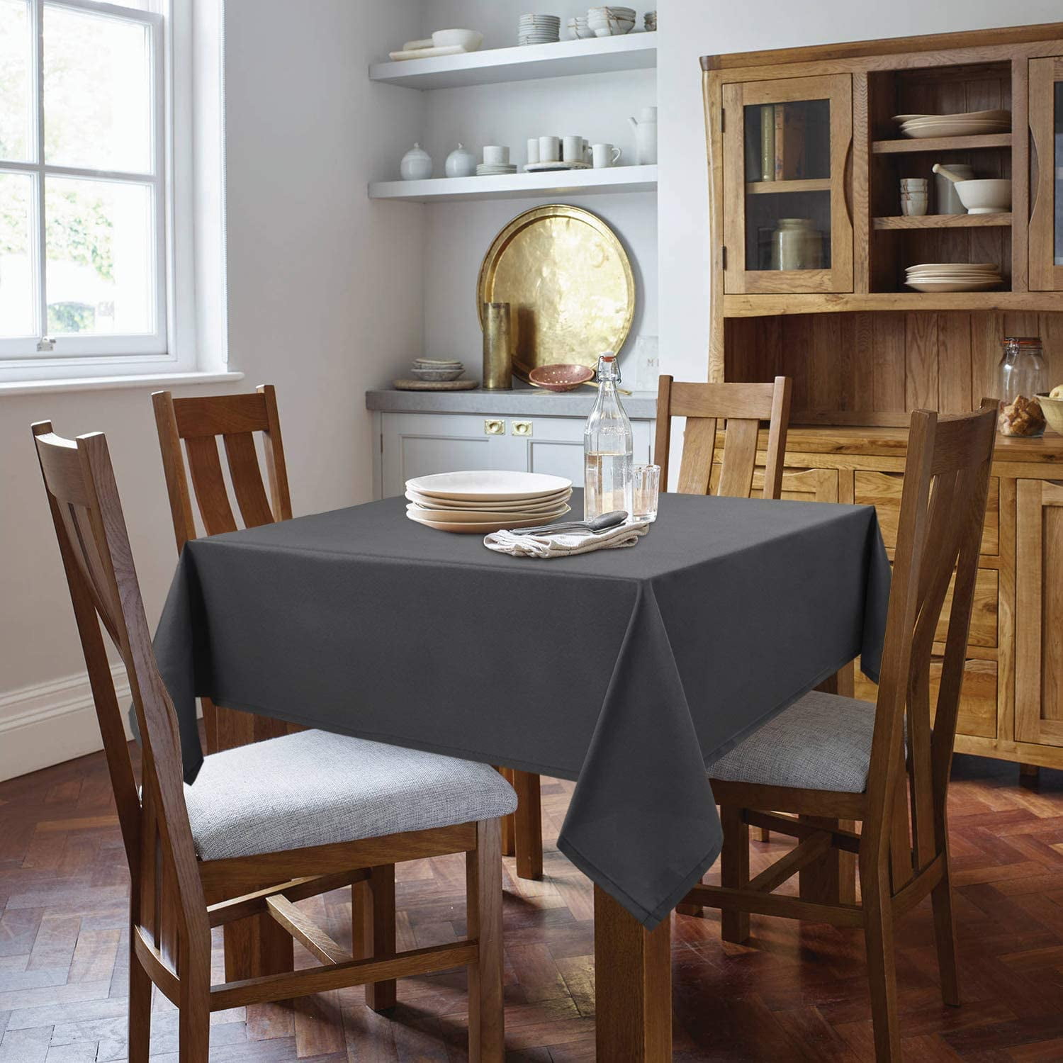 Square Tablecloth - 54 x 54 Inch - Black Washable Polyester Waterproof ...