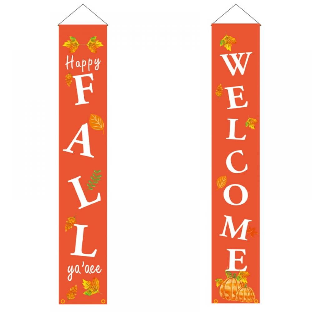 Fall Decor Porch Sign, Happy Autumn Porch Banner Leaves Hanging Banners ...