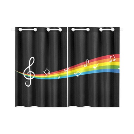 YUSDECOR Rainbow Music Treble Clef Window Curtains Kitchen Curtain Room ...