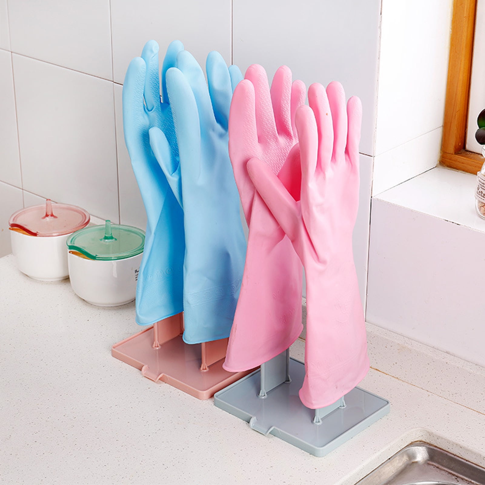 Neinkie Kitchen Glove Stand Holder Rubber Glover Drying Dryer Rack Kitchen Sink Accessories Towel Holder Kitchen Cleaning Tool to Dry Wet Gloves Bags