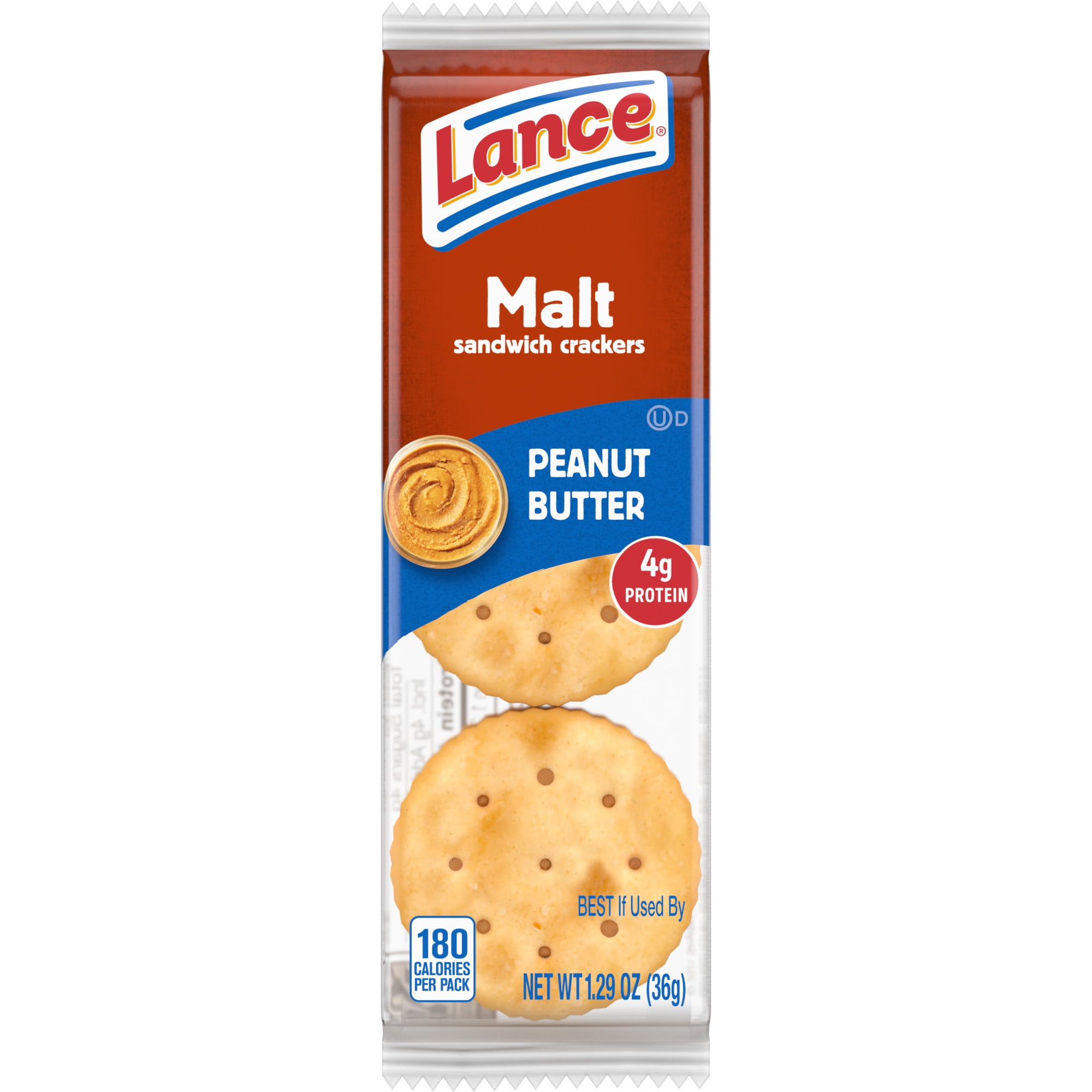 Lance Sandwich Crackers, Malt with Peanut Butter, Individual Snack Pack ...