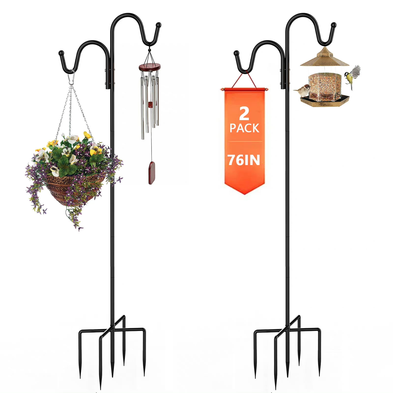 Zehnhase 2 Packs 76in Double Shepherd Hook For Garden Adjustable Metal ...