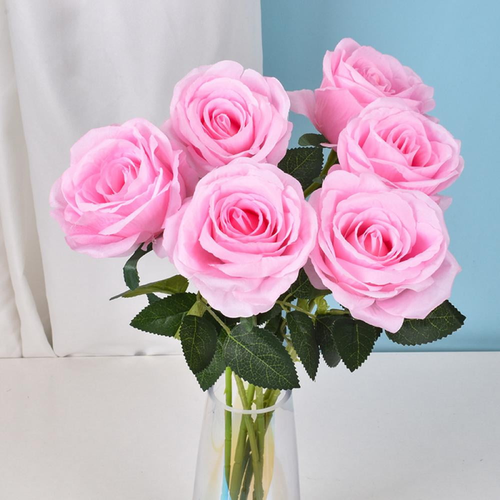 Baywell 6PCS Artificial Rose Flowers, Silk Roses with Stems Real Look ...