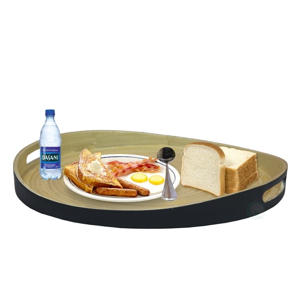 Basicwise Large Round Bamboo Serving Tray, 16 Dia Breakfast Tray ...