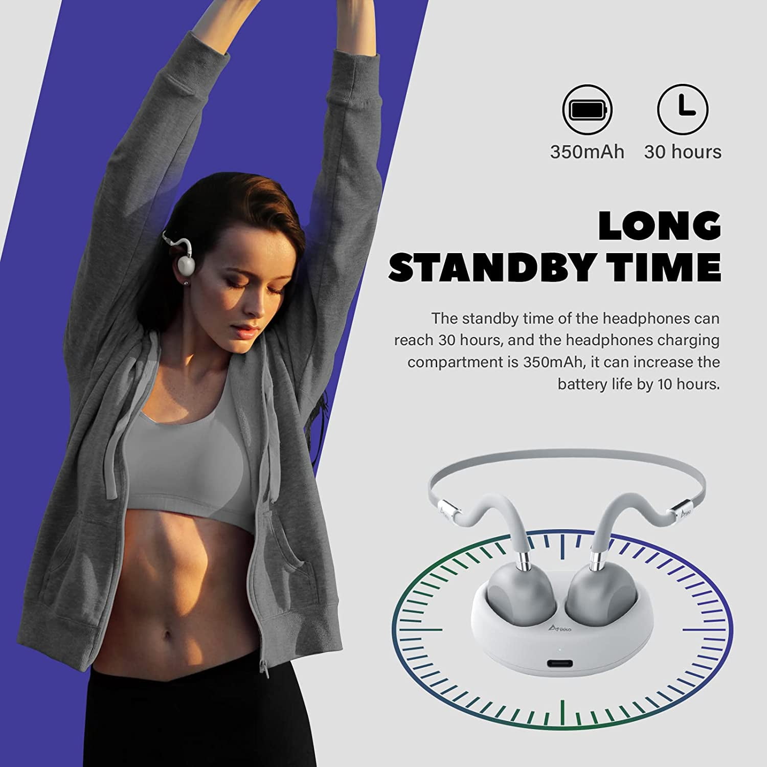 Buy IKKO Breezy ITG01 Wireless Bone Conduction Headphones, Open Ear Sports Bluetooth 5.3 ...