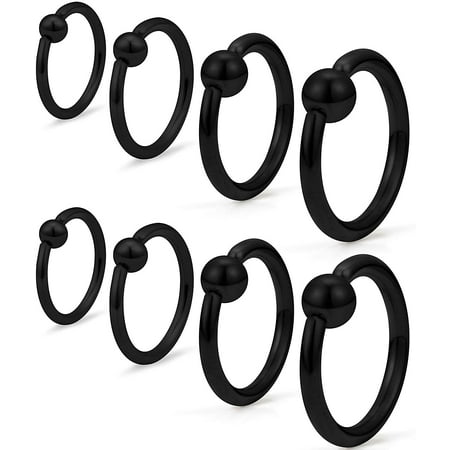 4 Pairs 20G 16G 14G 12G Stainless Steel Captive Bead Ring Nose Hoop ...
