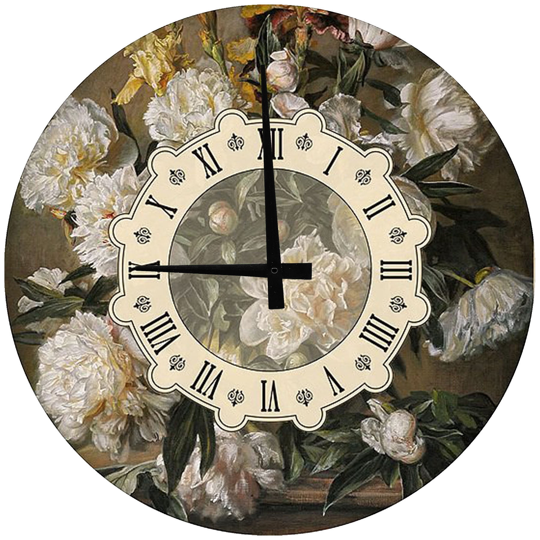 Large Wood Wall Clock 24 Inch Round Classic Traditional Floral Round ...