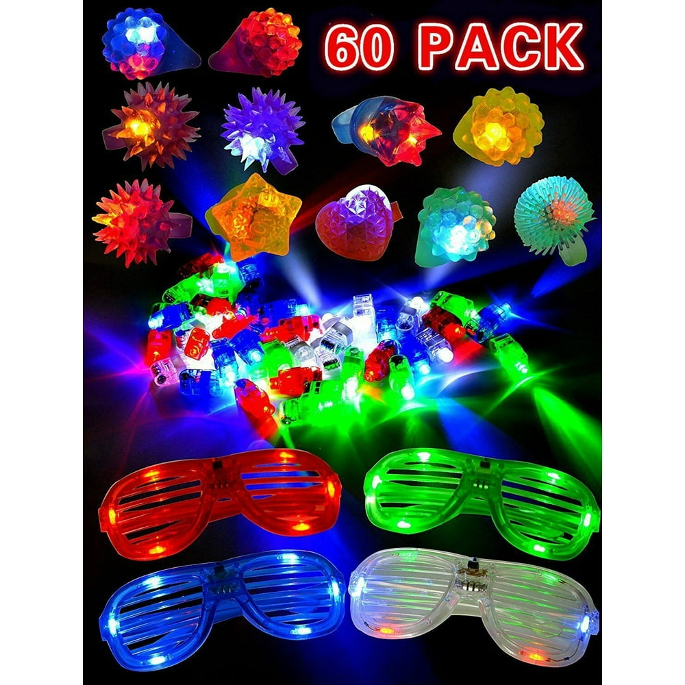 60 Pieces LED Light Up Toy Party Favor Pack Finger Lights Pump Rings ...