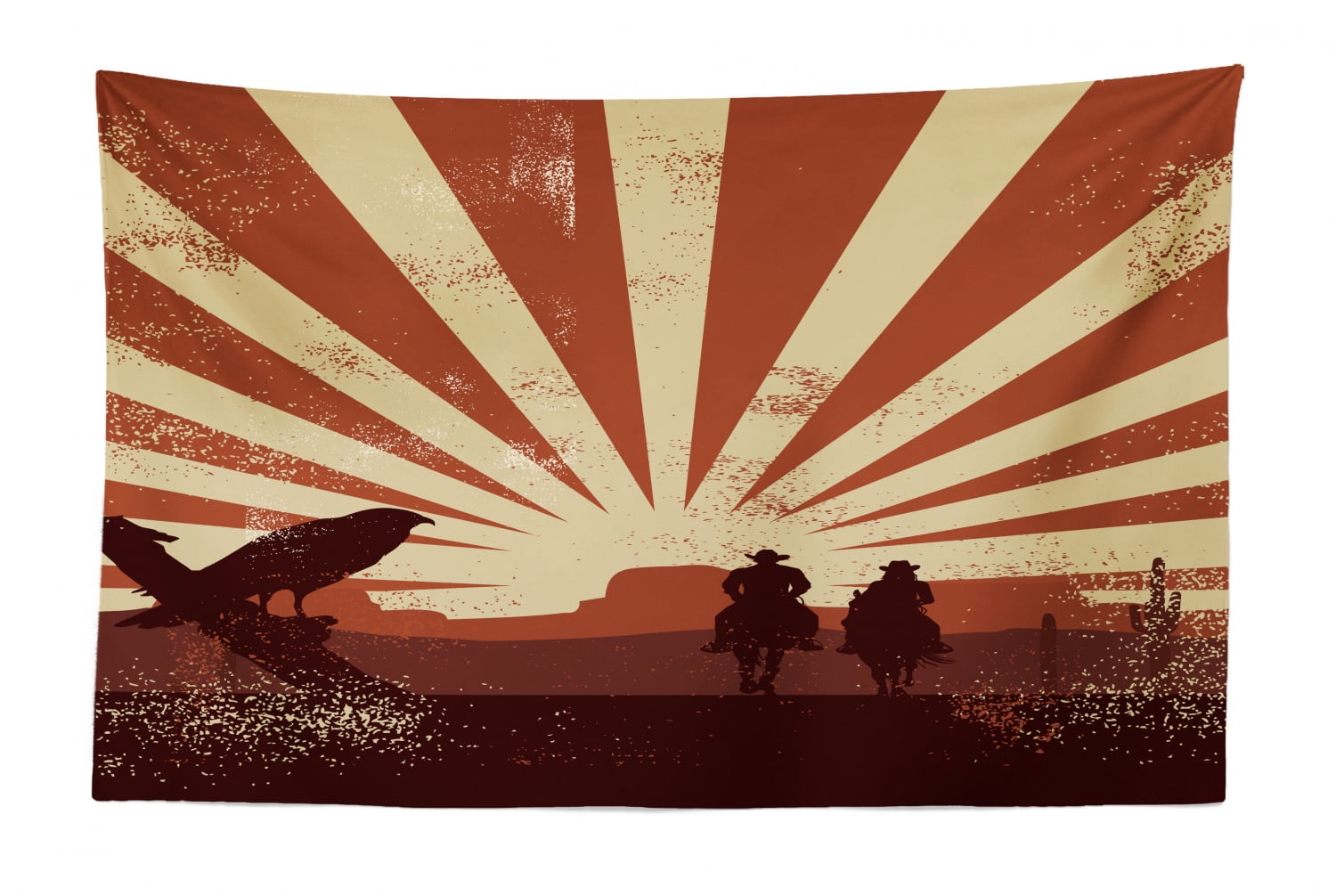 Western Horse Tapestry, Wild West Illustration of a Rodeo Cowboy Riding ...