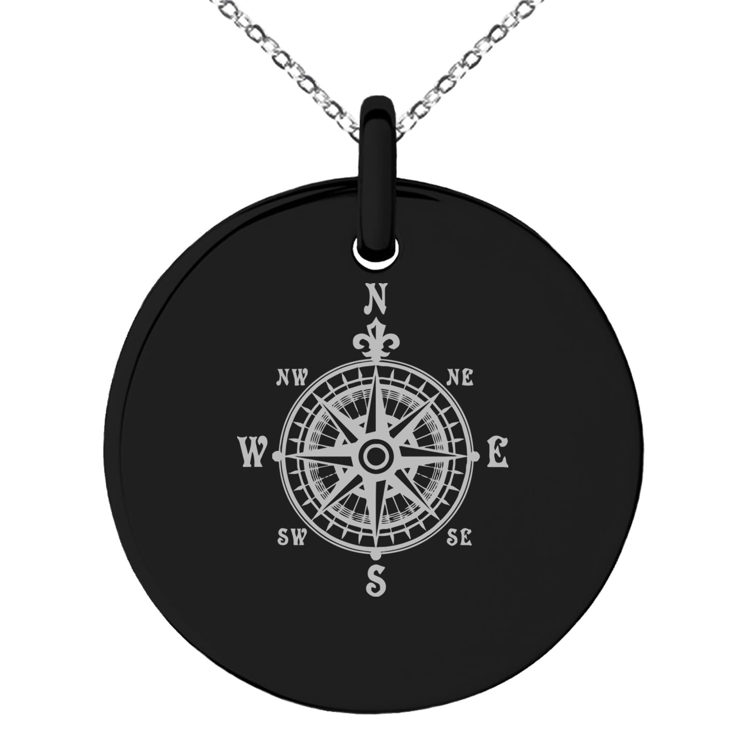 Stainless Steel Nautical Fleur de Lis Compass Engraved Small Medallion ...