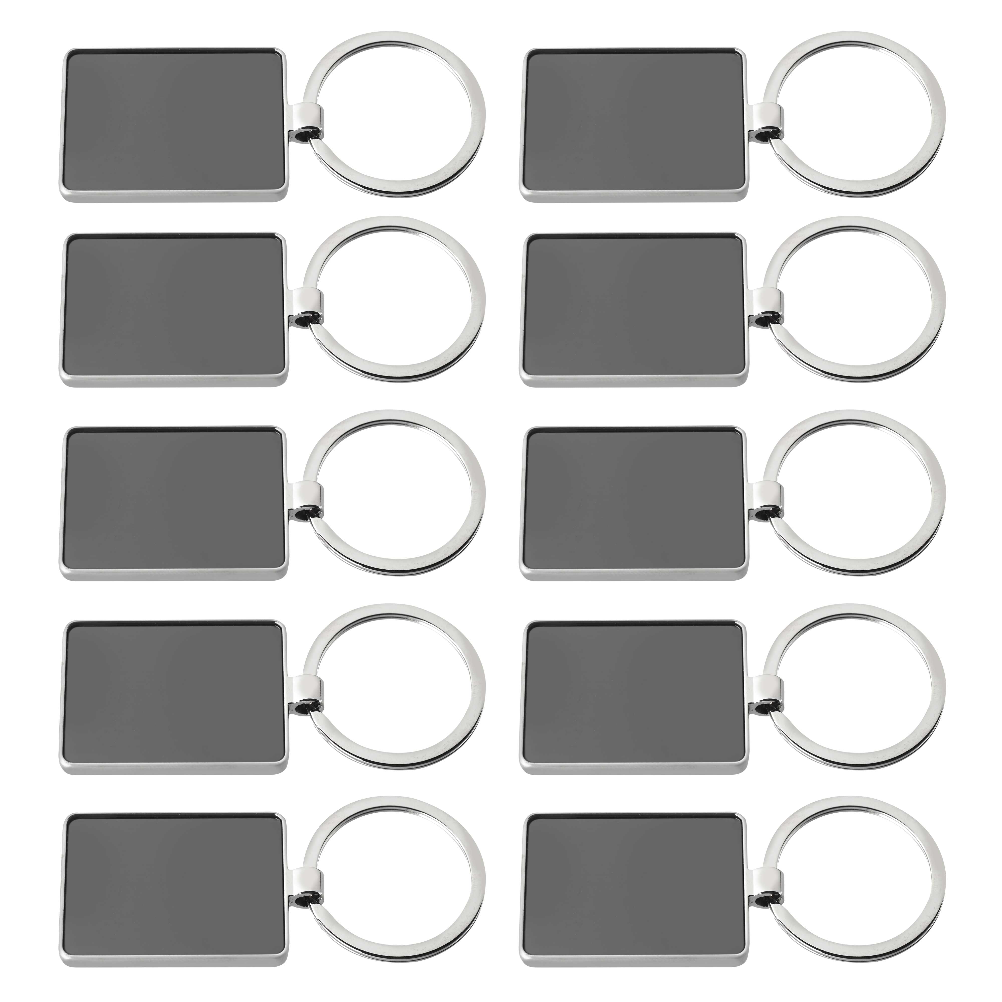 10 Two Tone Rectangular Metal Keychains Set - Key Ring, High Quality ...