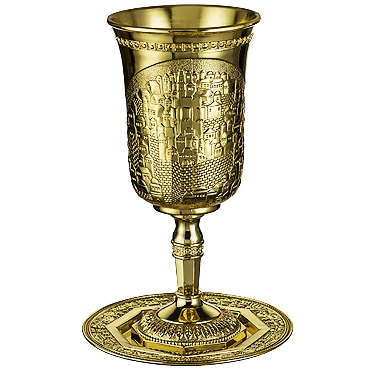 Jerusalem Gold Nickel Prophet Elijah's Cup Wine Goblet with Saucer for ...