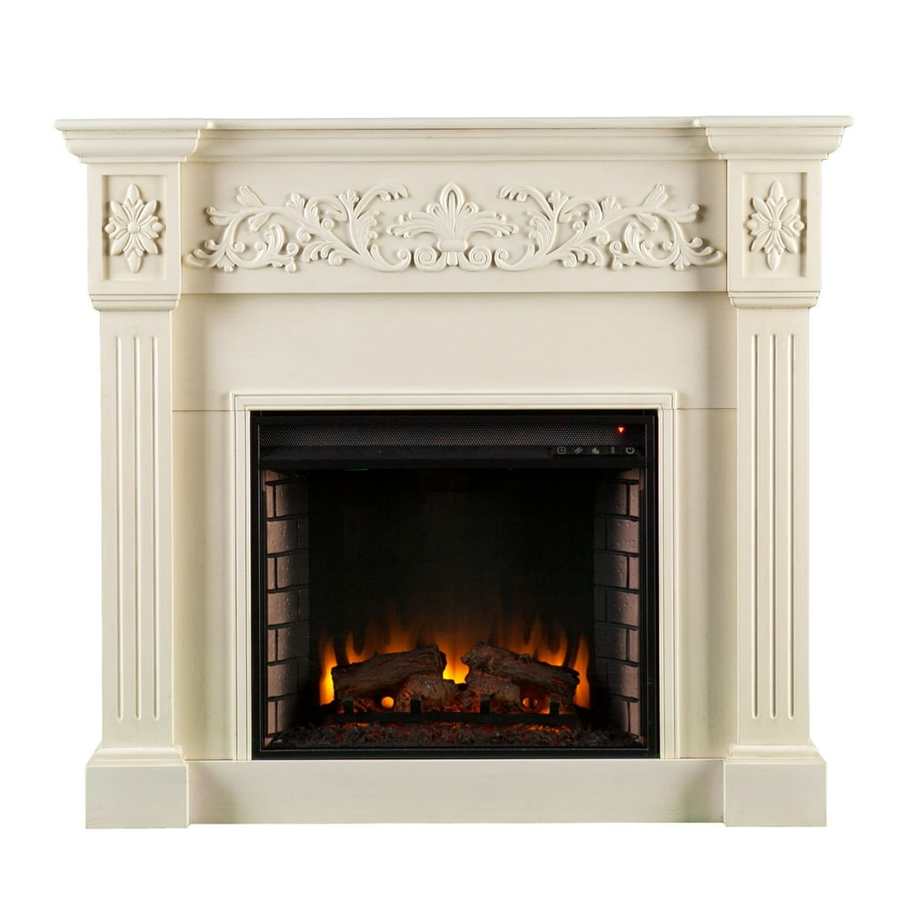 45.5" Ivory and Black Traditional Carved Electric Fireplace - Walmart ...