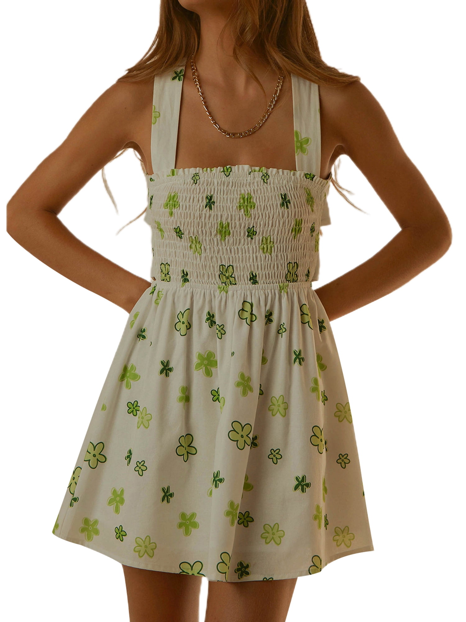 Liacowi Women Floral Print Short Dresses Spaghetti Strap A-Line Dresses ...