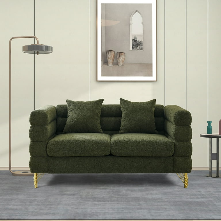 60 L Couches and Sofas Atumon 2 Seat Loveseat Sofa Mid Century Upholstered Sofa Furniture with 4 Metal Legs and 2 Pillows Modern Sofa for Living Room Bedroom Apartment 60 L x 32 W x 28 H Green