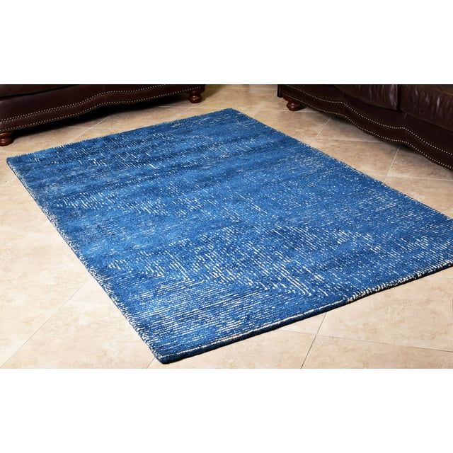 Blue & White Wool Hand Tufted Modern Area Rug 5x8 ft Woolen Carpet by ...