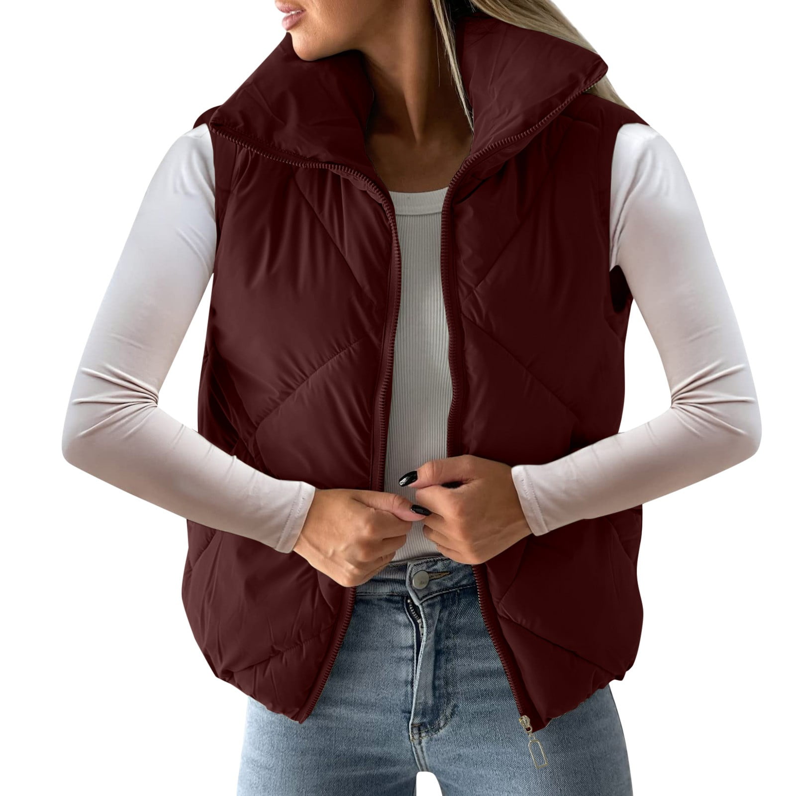 zuwimk Cropped Puffer Vest,Women's Winter Crop Vest Lightweight ...