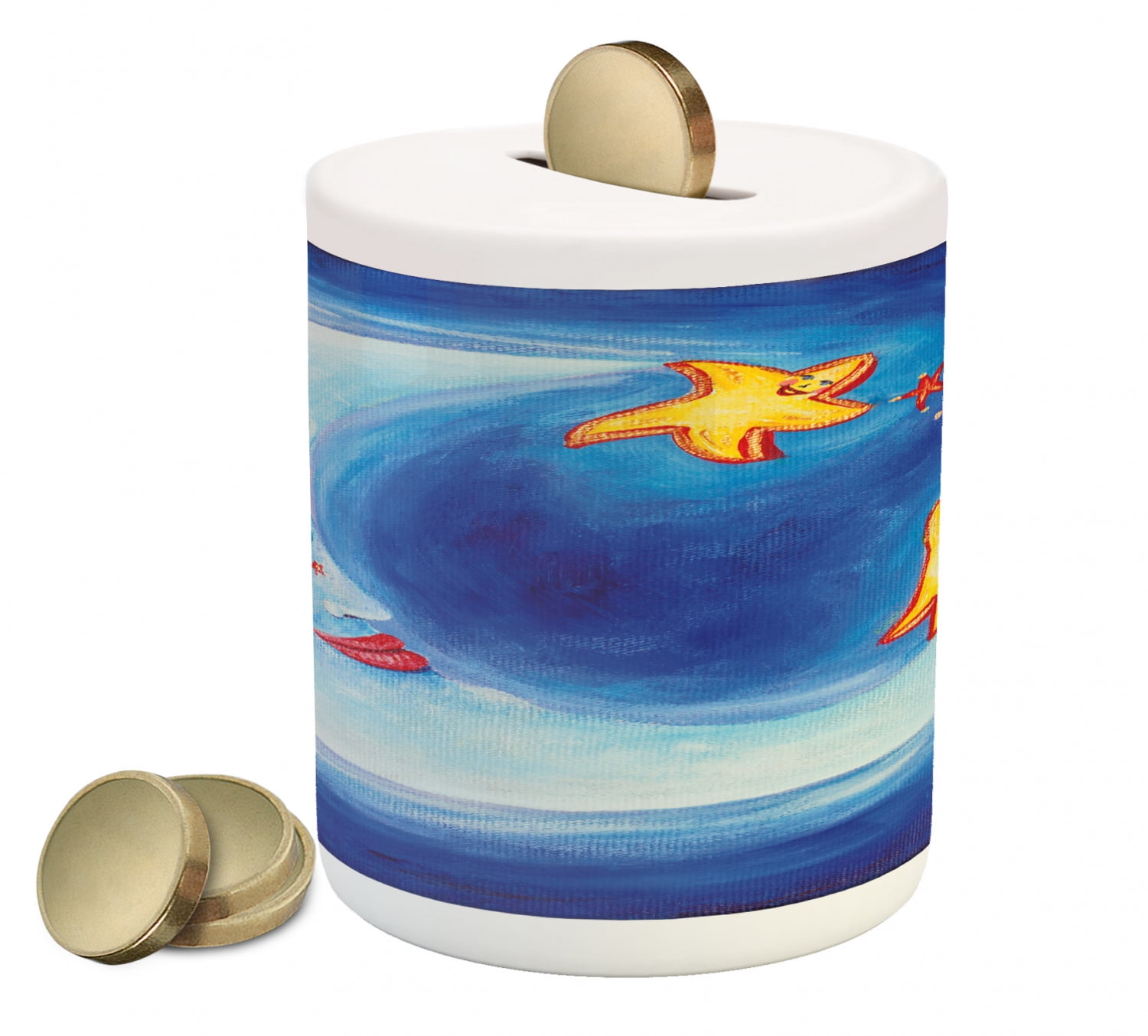 Moon Piggy Bank, Vibrant Happy Dancing Stars and Sleepy Celestial Body ...