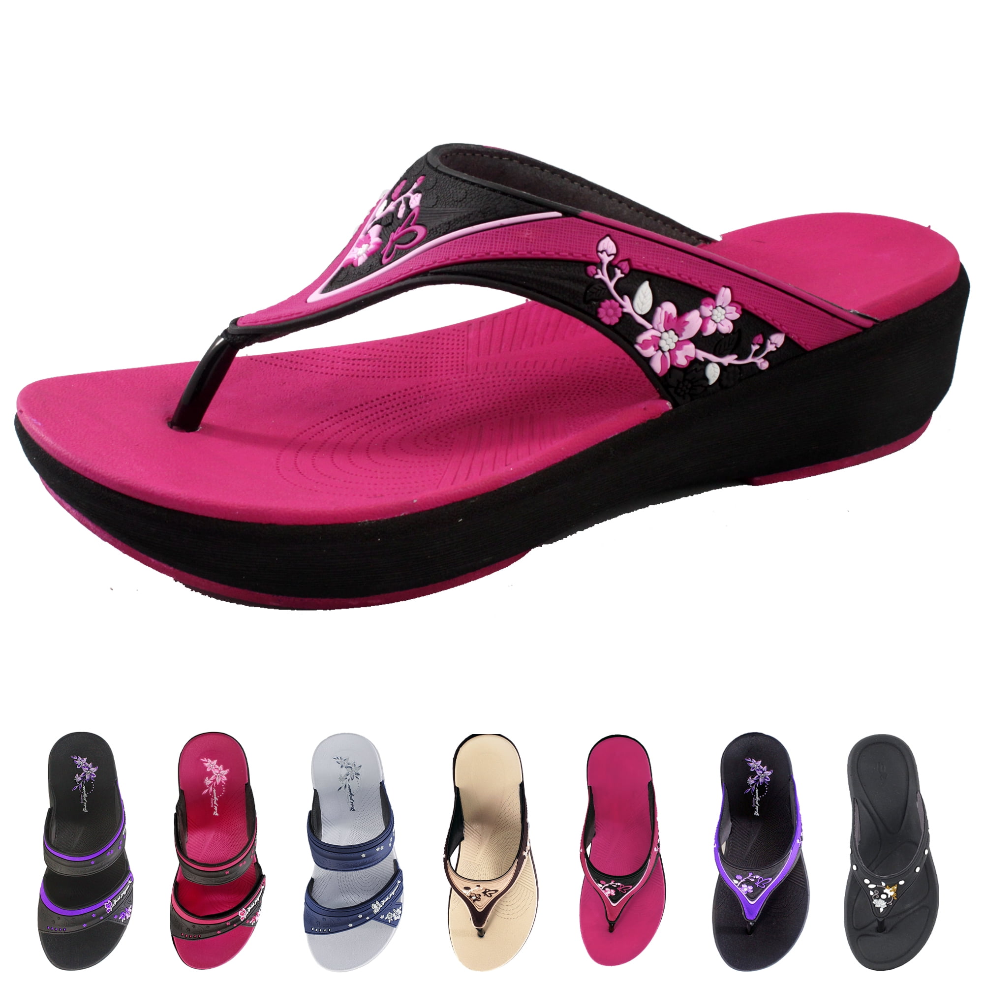 Memory Foam Flatform Flip Flops Sandals: 1558 Fuchsia, EU39 (US Size 8 ...