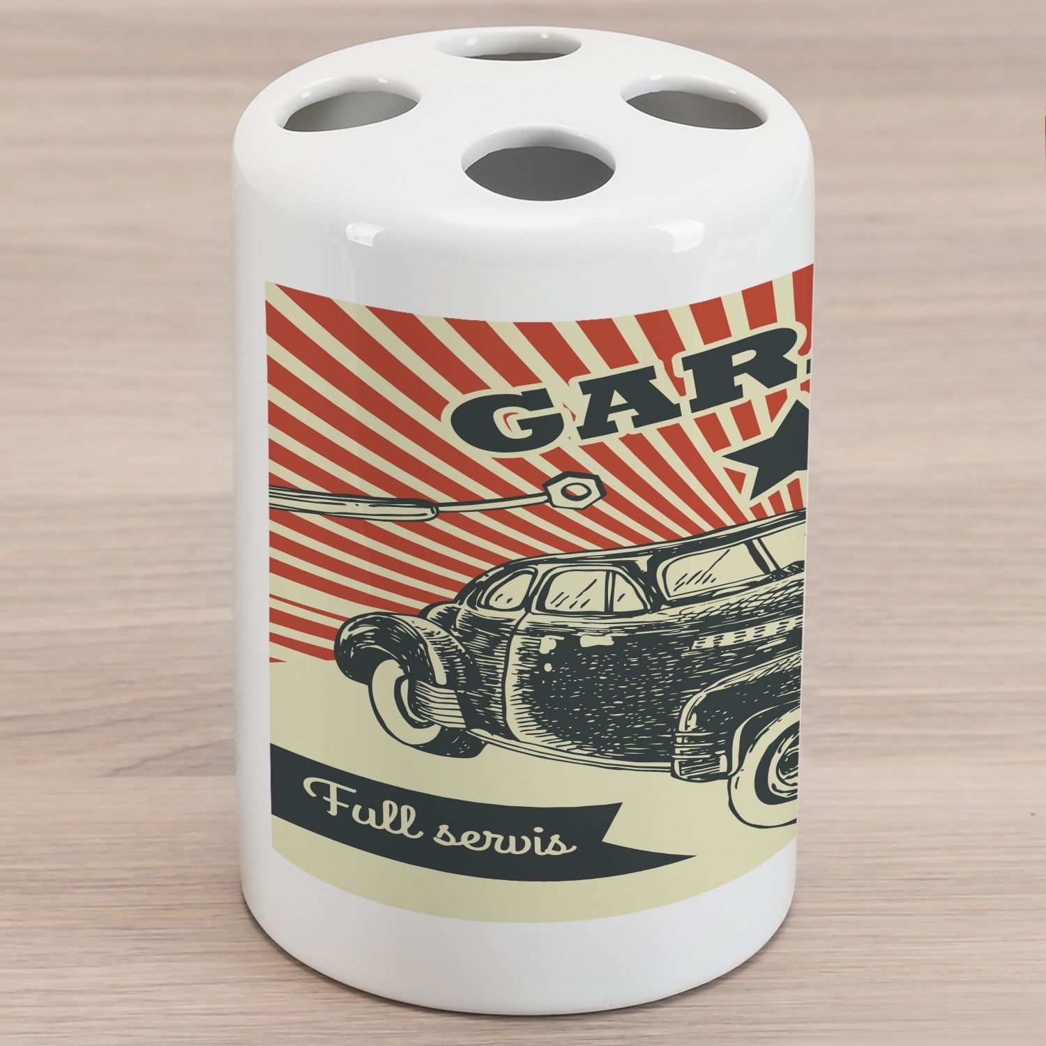 Cars Ceramic Toothbrush Holder, Retro Car and Garage Advertising Poster ...