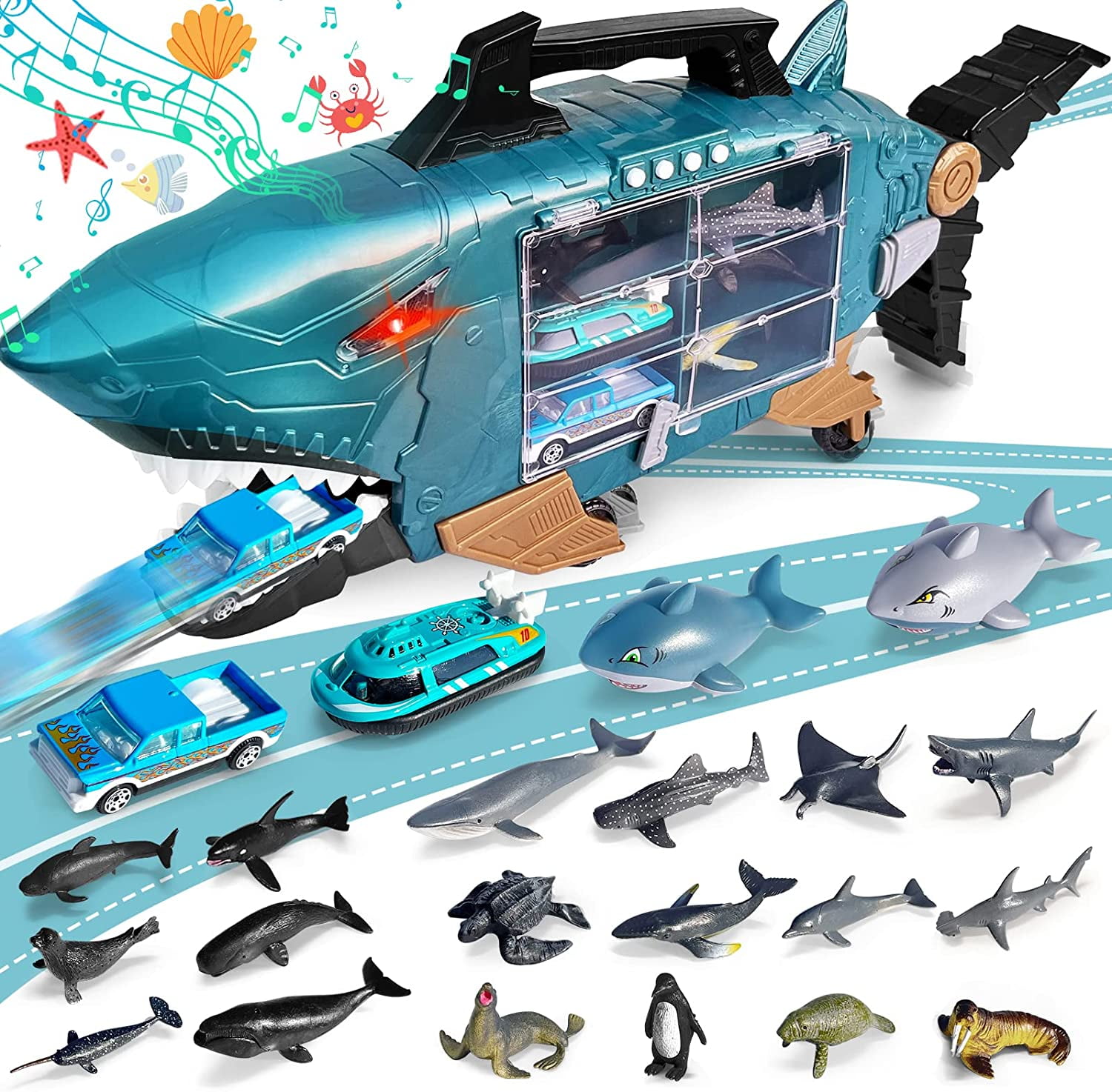 Shark Toys with led, Music Ocean Animals Toys, Shark Truck Toys with ...