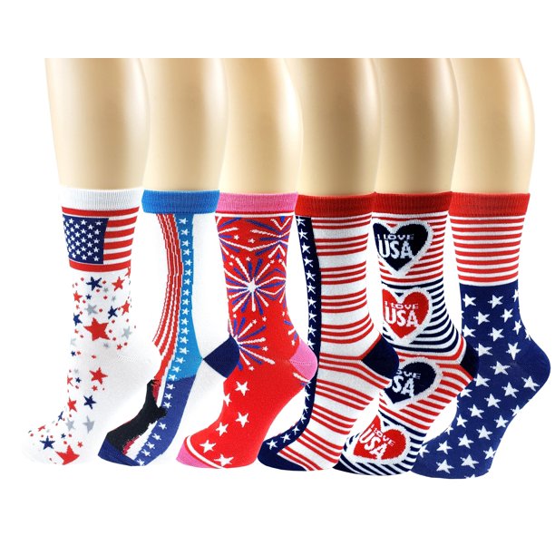 Sumona - 6 Pairs Women American 4th Of July USA Novelty Design Crew ...